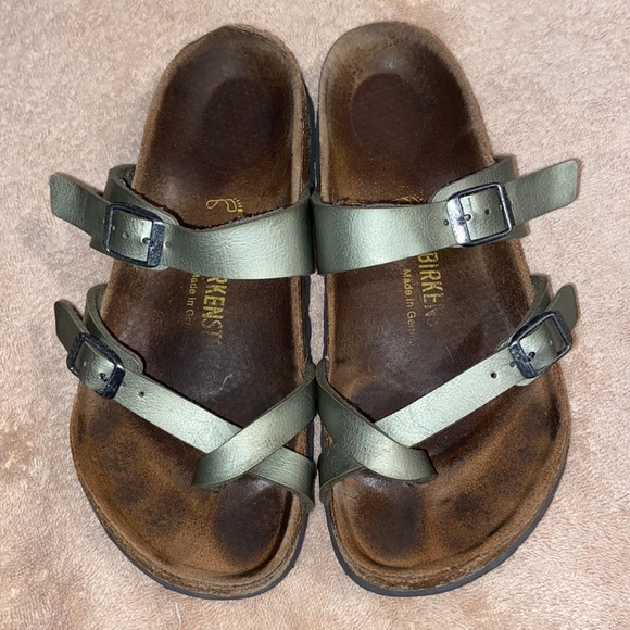 Birkenstock | Shoes | Birkenstock Mayari Sage Green Metallic Toe Loop ...